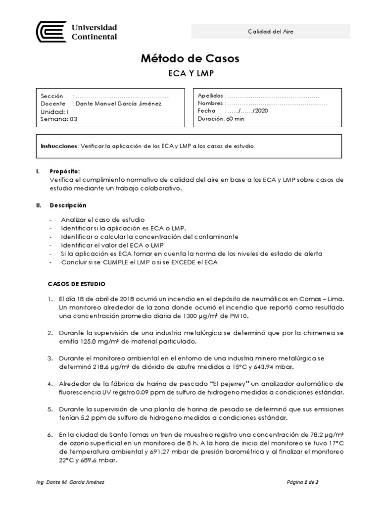 Semana03 3 Metodo de Casos ECA LMP | PDF | La contaminación del aire | Naturaleza