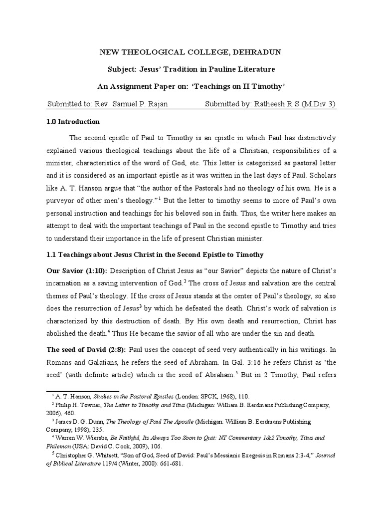 Ratheesh - Pauline Assignment Paper | PDF | Paul The Apostle | Jesus