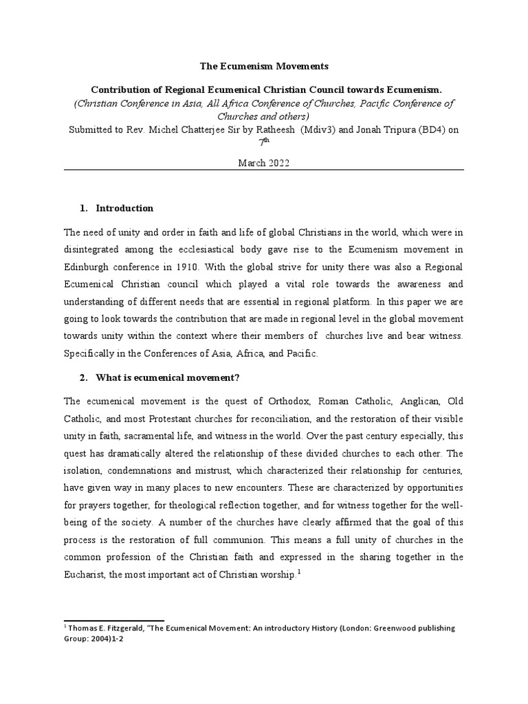 Ratheesh Mdiv3 Regional Conferences | PDF | Ecumenism | Christian Movements