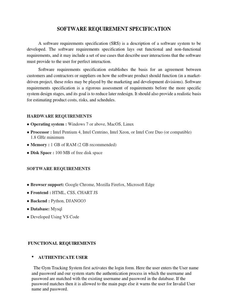 Gym Management SRS | PDF | User (Computing) | Intel