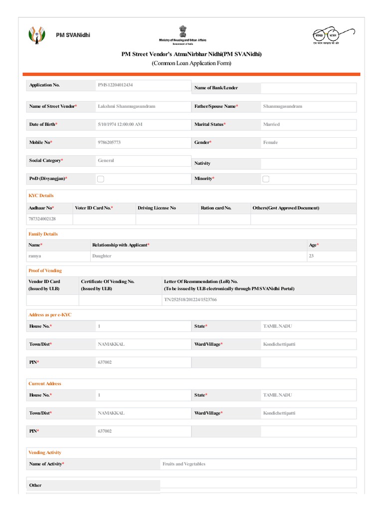 PM SVANidhi Loan Application | PDF | Loans | Credit PM SVANidhi Loan Application | PDF | Loans | Credit