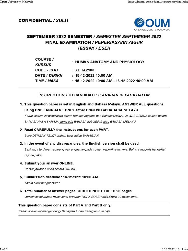 Oum-Human Anatomy and Physiology-Xbha2103-15122022 | PDF | Nervous ...