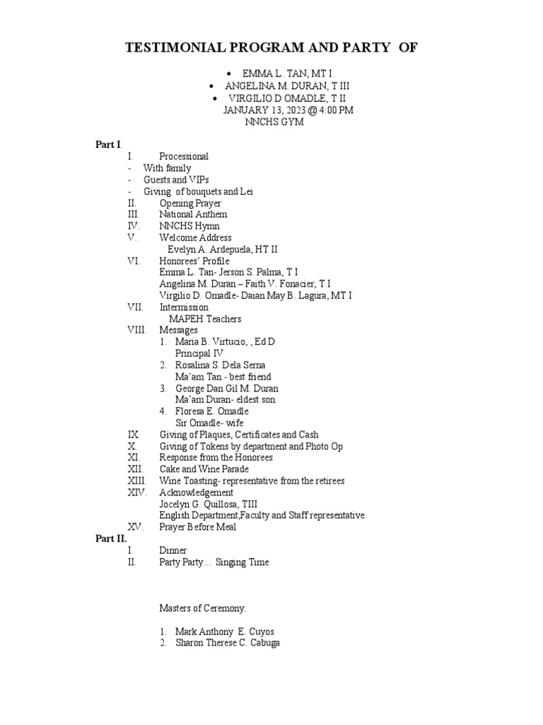 Testimonial Program and Party of | PDF