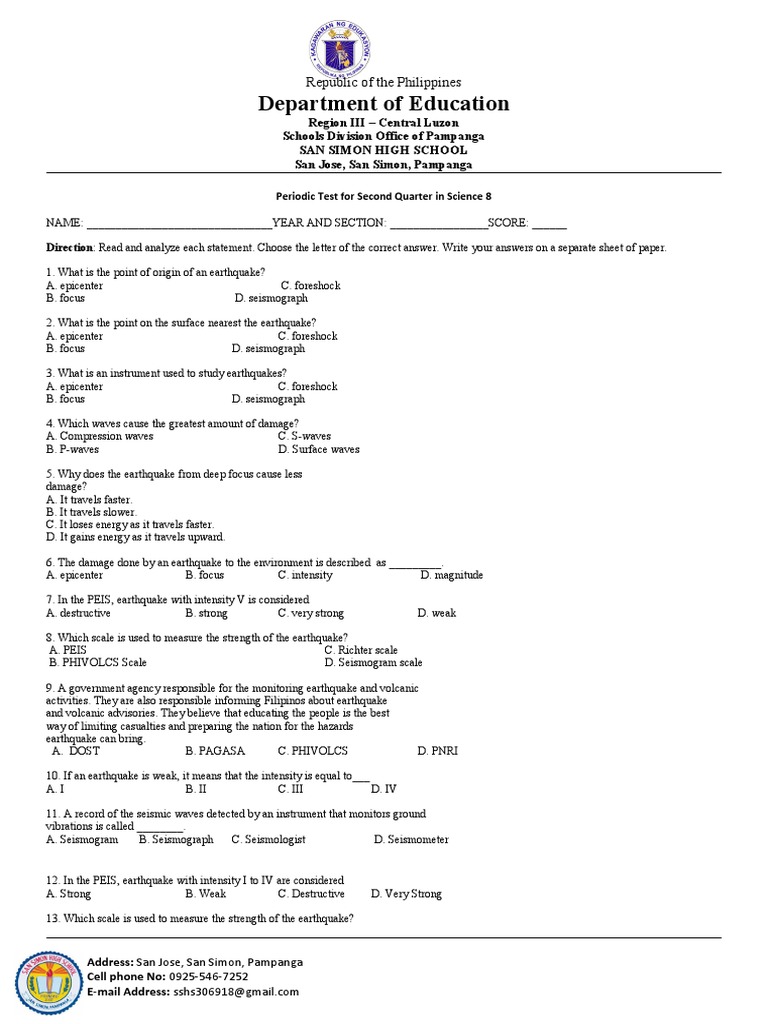 Grade 8 Science Second Periodic Test | PDF