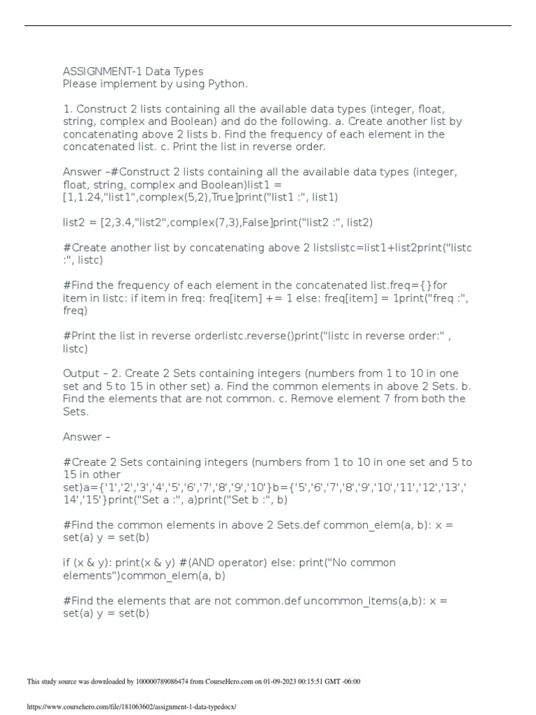 Assignment 1 Data Type | Download Free PDF | Boolean Data Type | Data Type