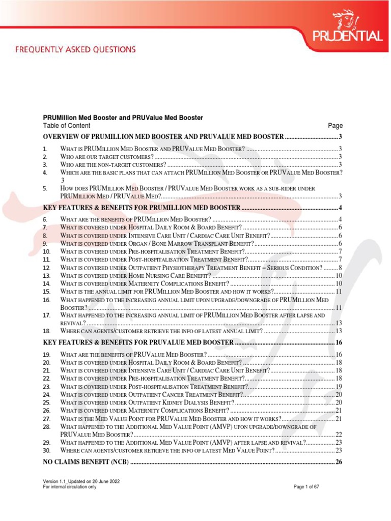 PRUMillion Med BoosterPRUValue Med Booster FAQ v11 1655688313 | PDF ...