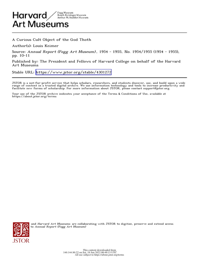 A Curious Cult Object of The God Thoth | PDF