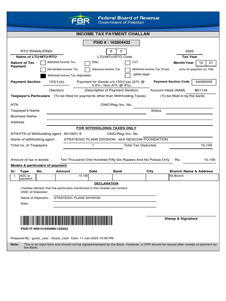 Income Tax Payment Challan Form | PDF | Income Tax | Taxes
