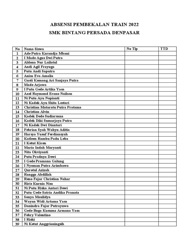 Absensi Tabel Maner 2022 | PDF