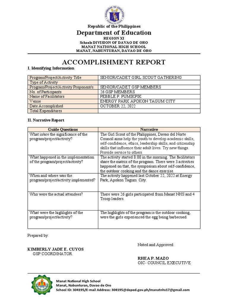 Accomplishment GSP | PDF