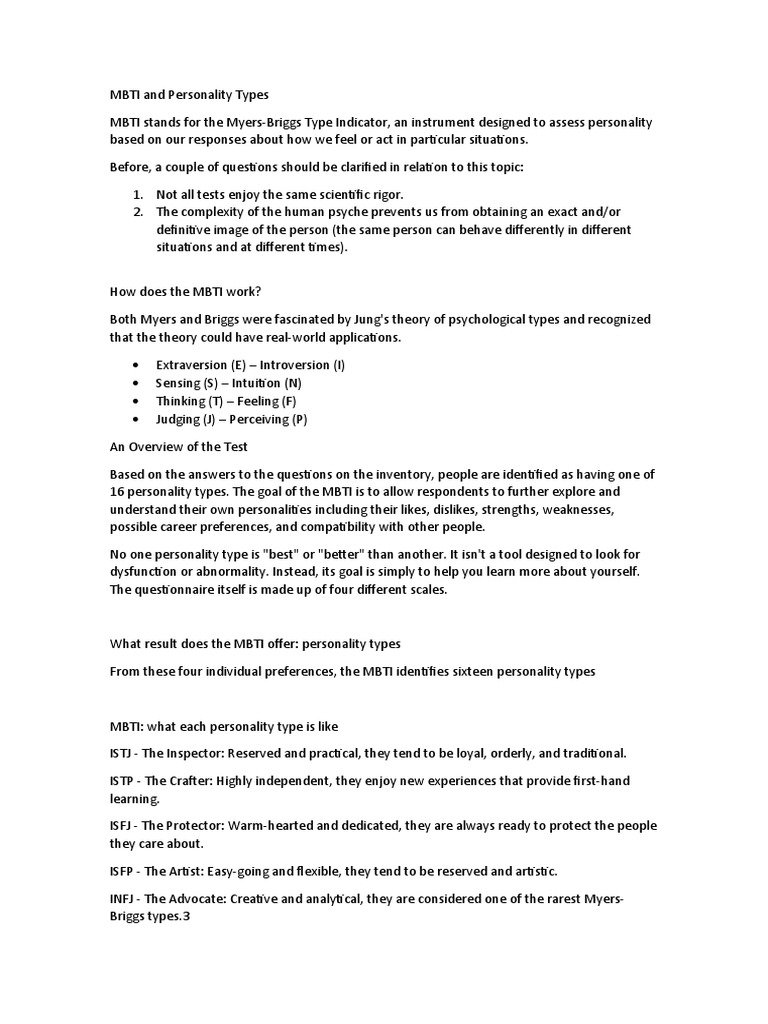 MBTI Personality Types Overview | PDF