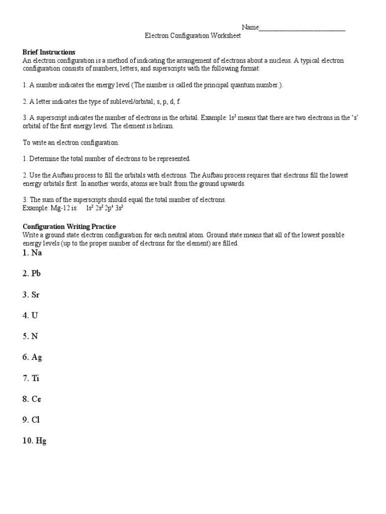 Electron Configuration Practice Worksheet | PDF | Electron ...