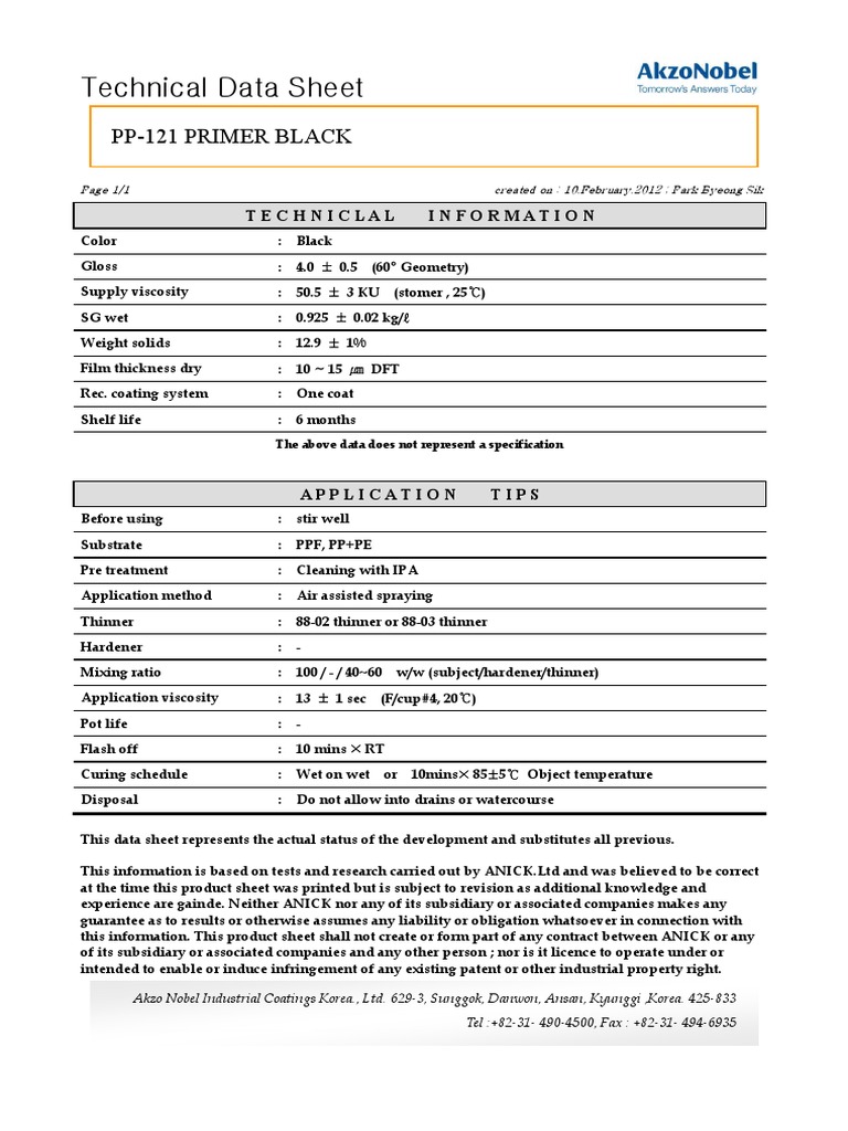 (TDS) PP-121 Primer Black | PDF | Industrial Processes | Materials