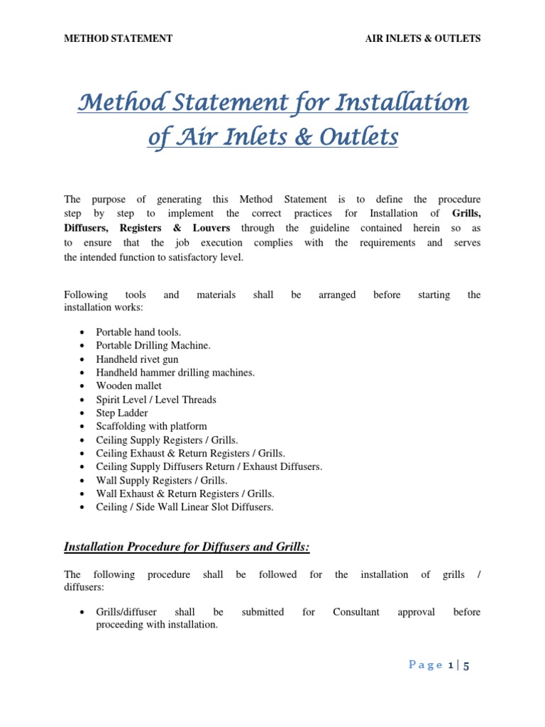 Method Statement - Air Inlets & Outlets | Download Free PDF | Duct ...