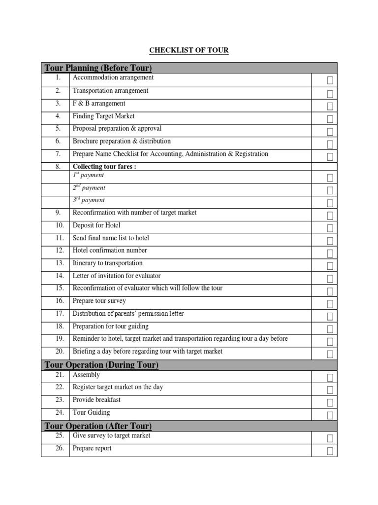 Checklist of Tour | PDF