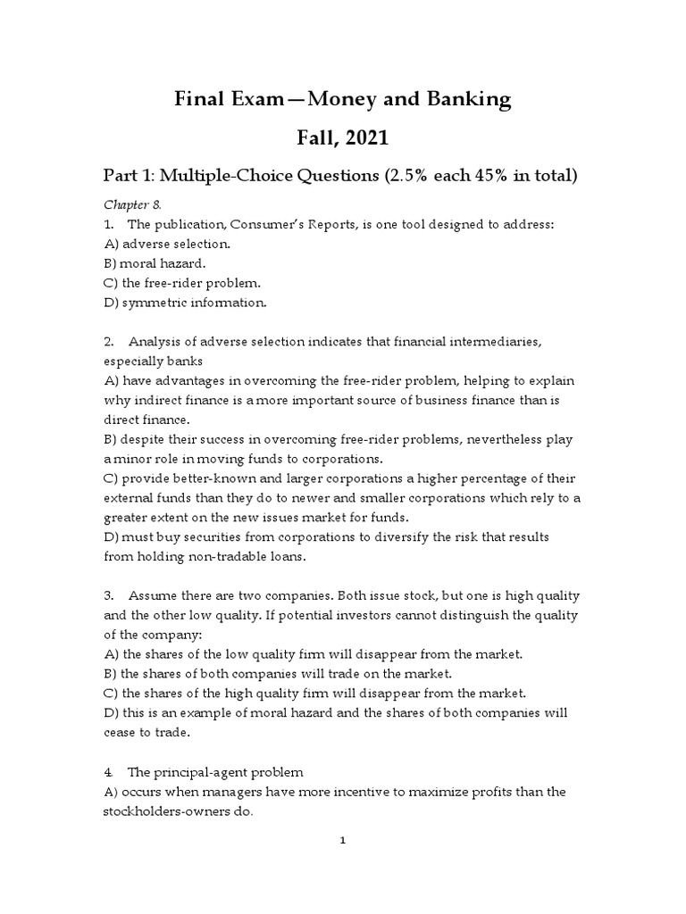 Sample Exam | PDF | Banks | Loans