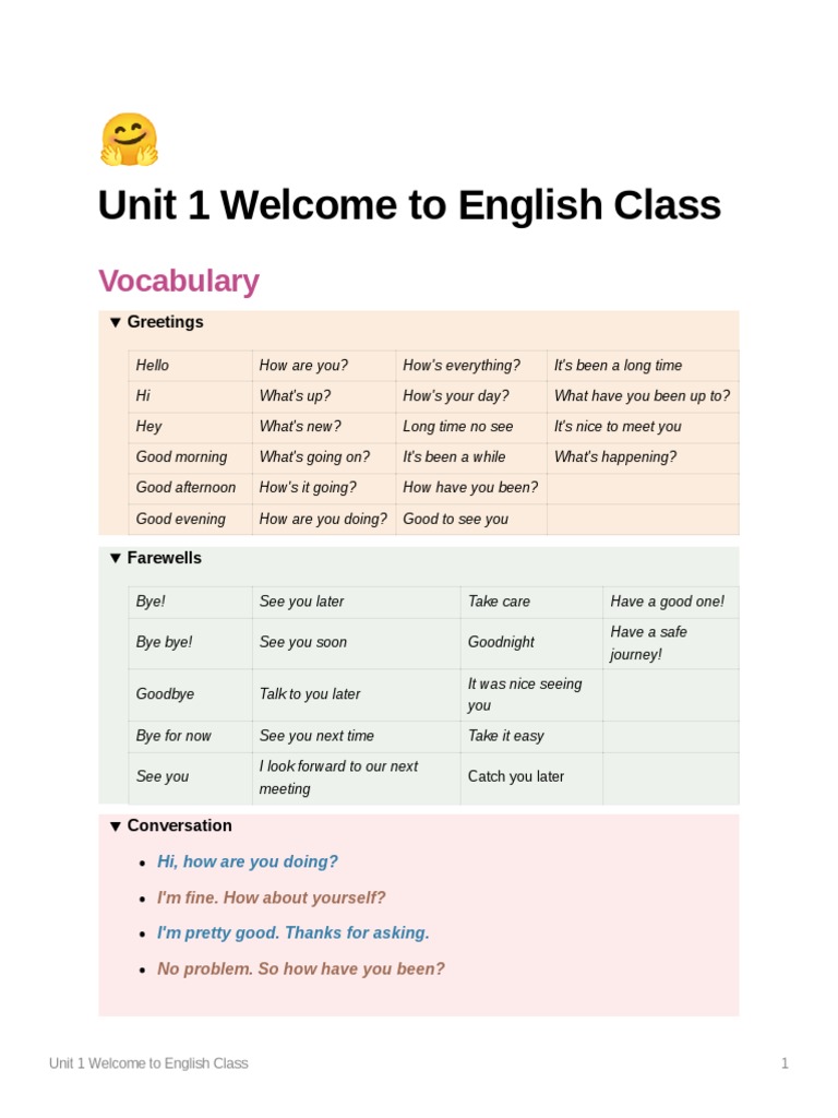 Welcome to English Class: Unit 1 | PDF | English Language | Syntax