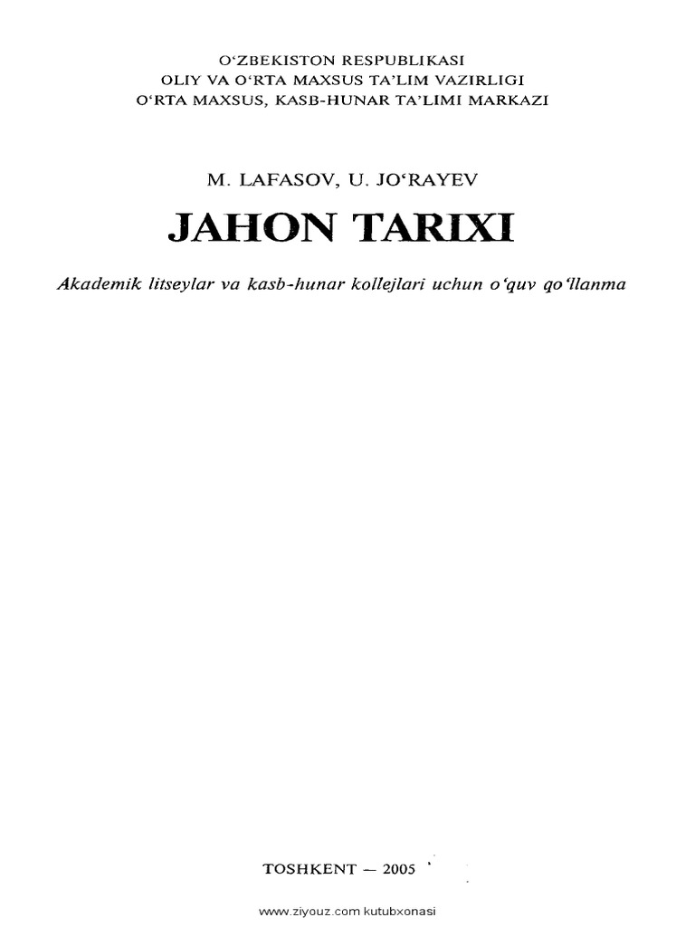 Jahon Tarixi (M.Lafasov, U.Jo'rayev) | PDF