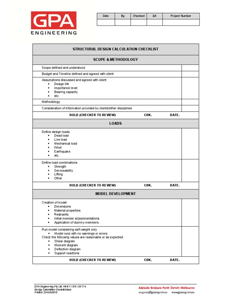 A Comprehensive Structural Design Calculation Checklist Outlining the ...