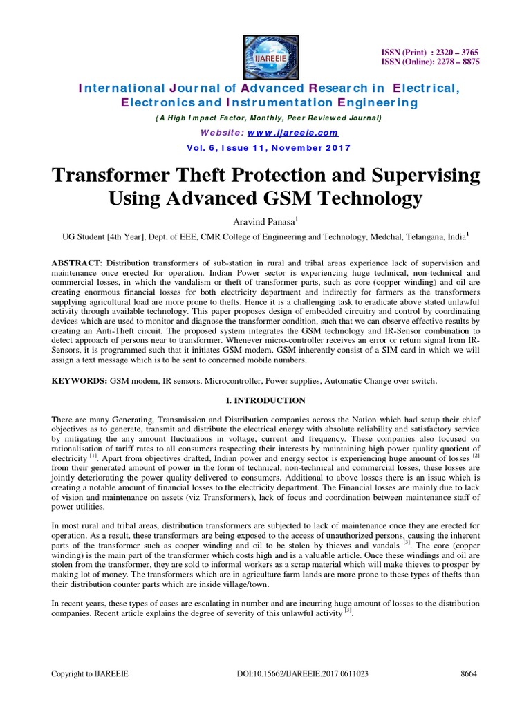 Aravind Panasa Research Paper Transformer Thefts PDF | PDF ...