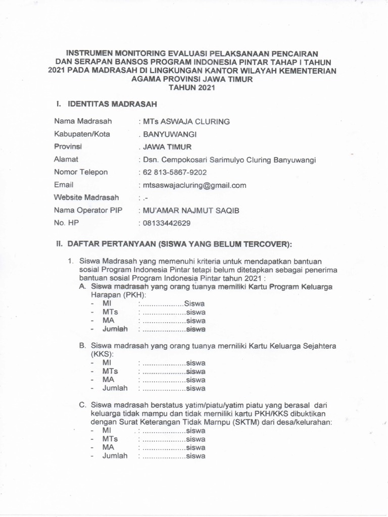 Instrumen Monitoring PIP | PDF
