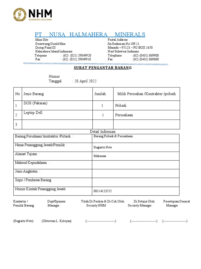 Surat Ijin Keluar Barang | PDF