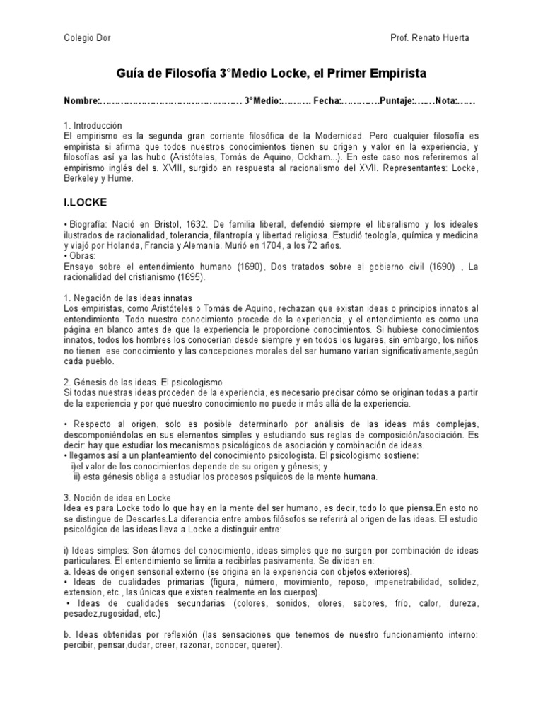 Guía de Filosofía Locke | PDF | Empirismo | John Locke
