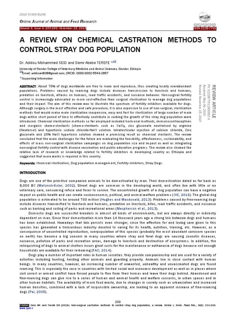 23 - Non-Surgical Castration Methods To Control Stray Dog Population, A ... 23 - Non-Surgical Castration Methods To Control Stray Dog Population, A ...
