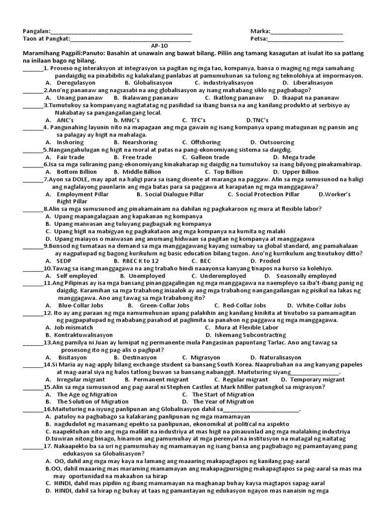 2nd Periodic Test-AP10 2019-20 | PDF