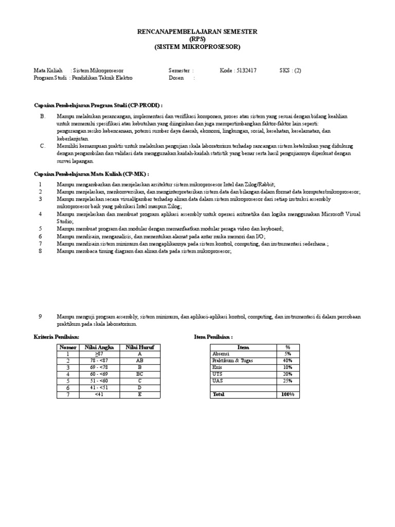 Rencana Pembelajaran Sistem Mikroprosesor | PDF | Komputer