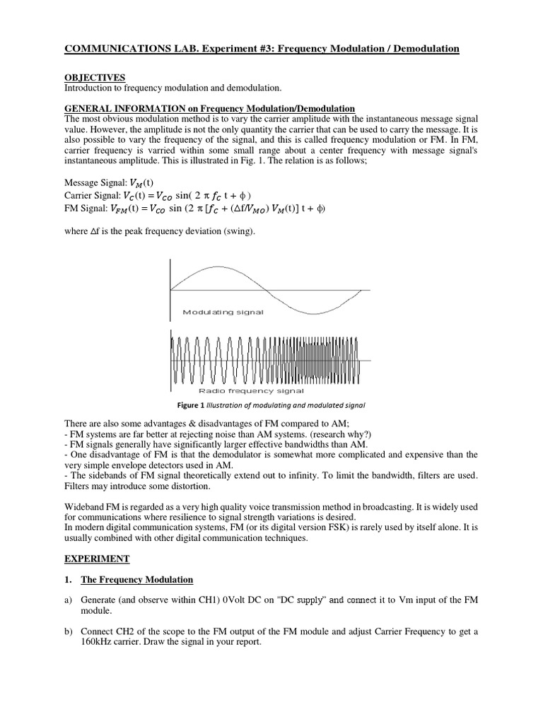 Comm Lab Exp3 Pdf Frequency Modulation Modulation