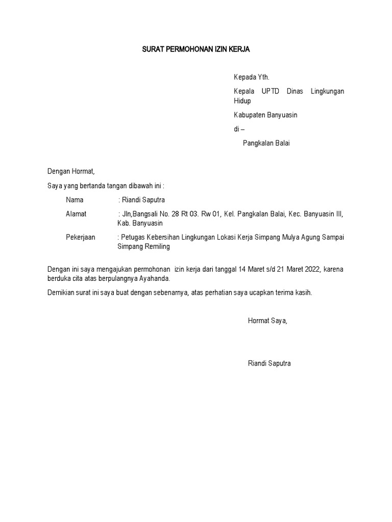 Surat Permohonan Izin Kerja | PDF