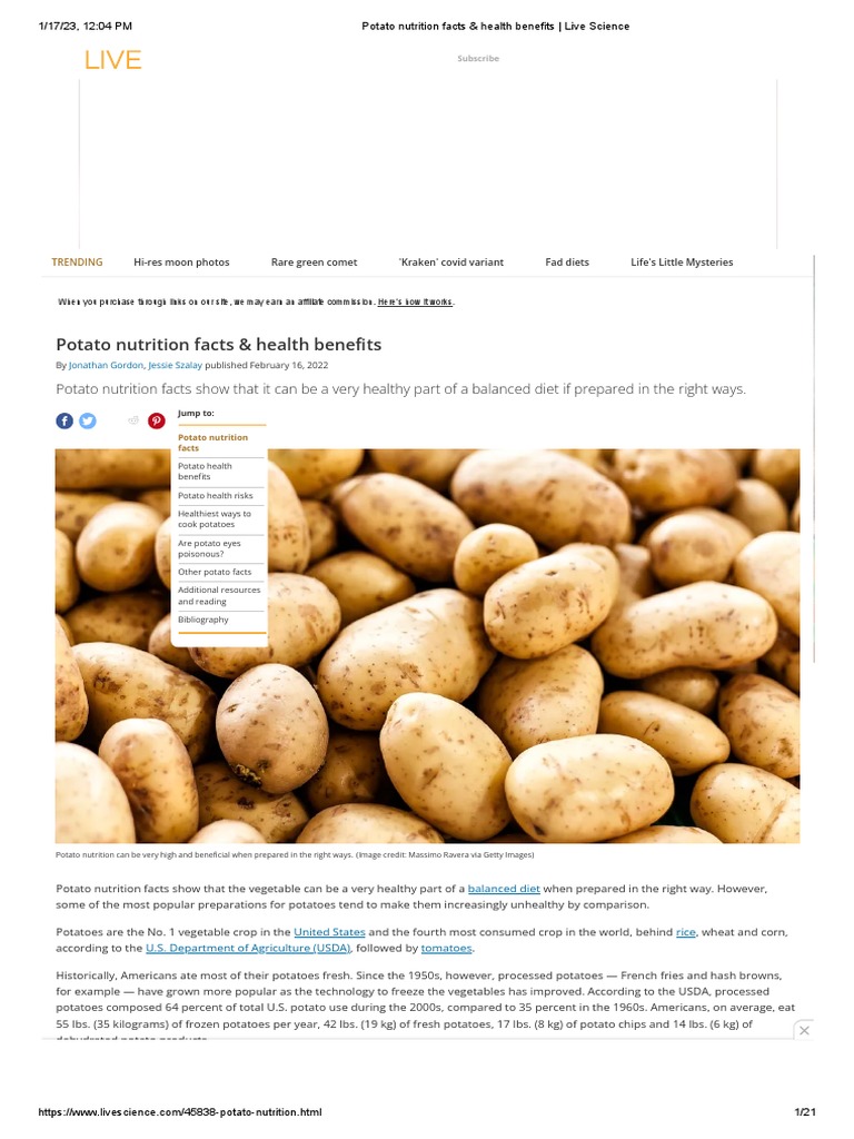 Potato Nutrition Facts & Health Benefits - Live Science | PDF | Potato ...