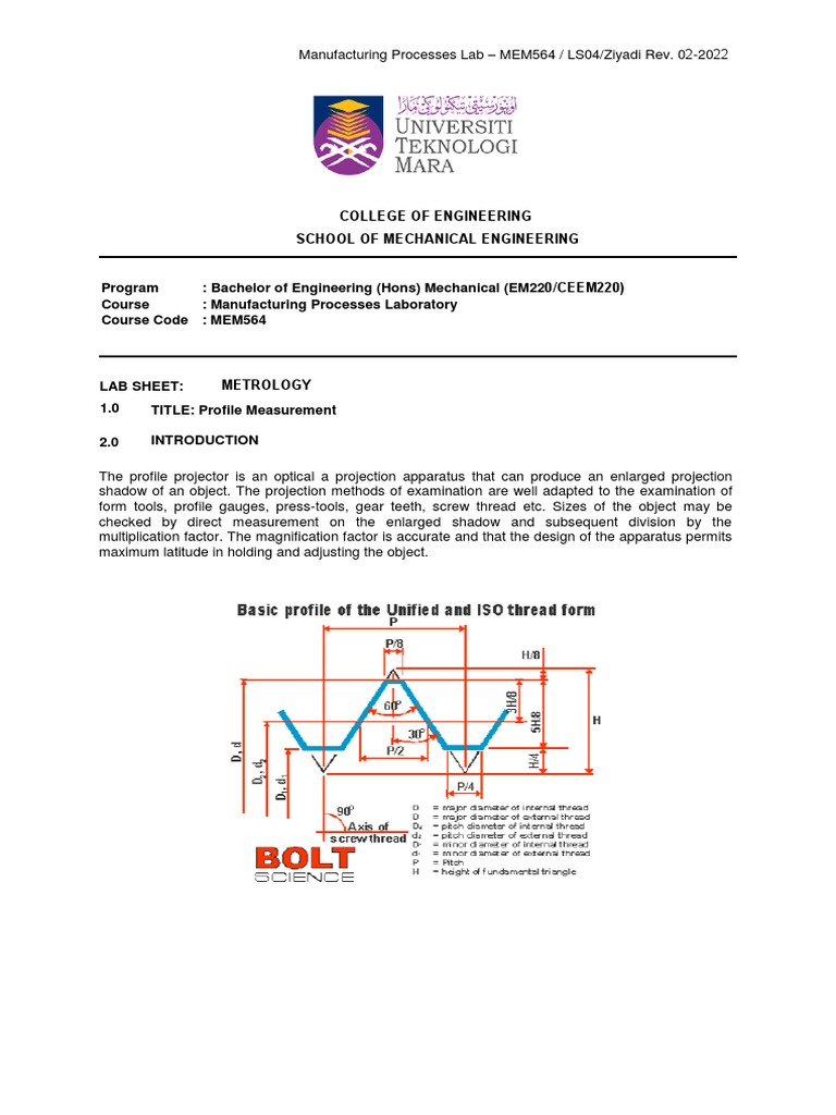 Profile Measurement Lab Guide for MEM564 | PDF
