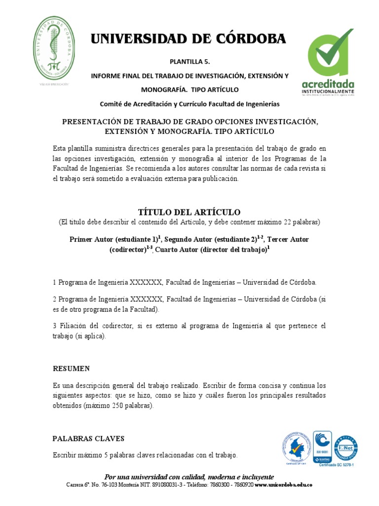 Anexo 8. Plantilla 5. Informe Final Del Trabajo de Investigacion, Extension o Monografia ...