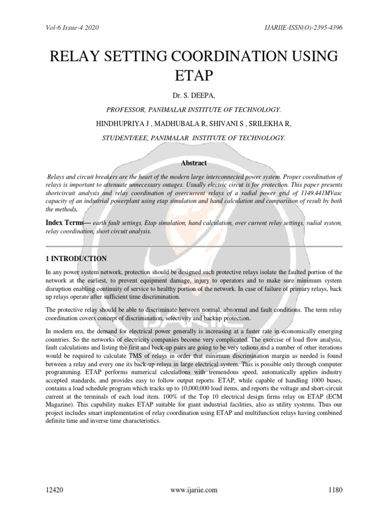 RELAY COORDINATION USING ETAP Ijariie12420 | PDF | Transformer | Relay