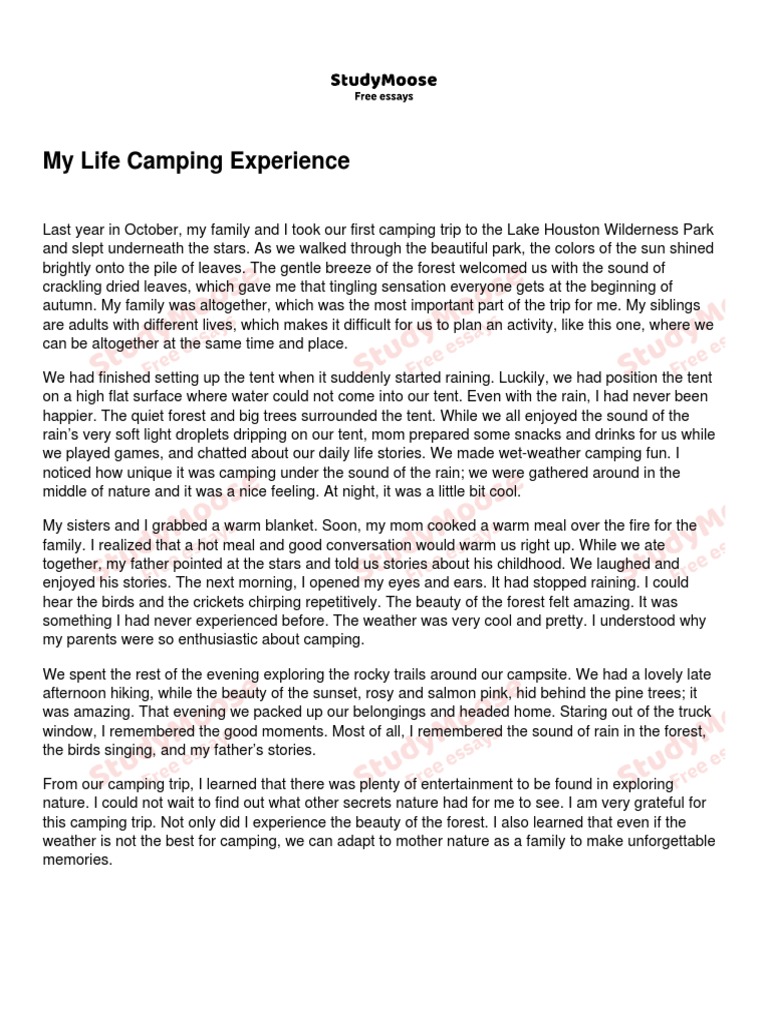 My Life Camping Experience | PDF