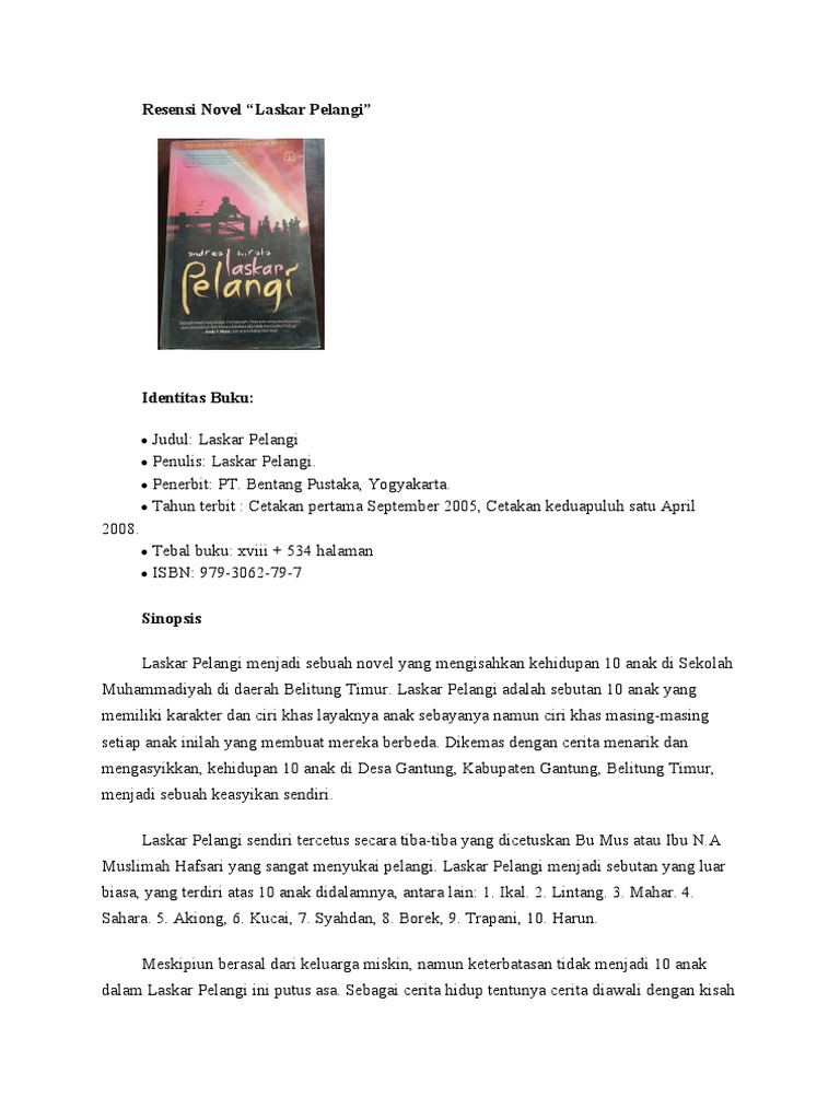 Resensi Novel "Laskar Pelangi" | PDF | Puisi | Dewasa Muda