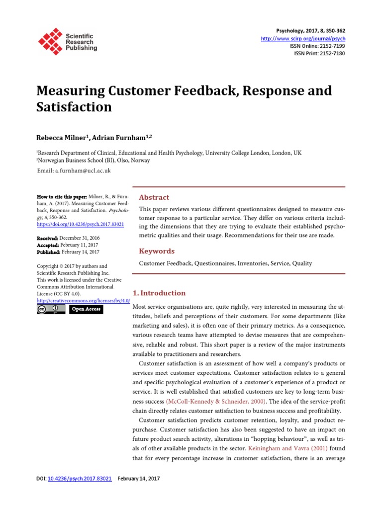 Measuring Customer Feedback Response and Satisfact | PDF