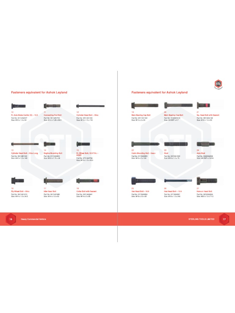 Fasteners For Ashok Leyland Vechicles | PDF