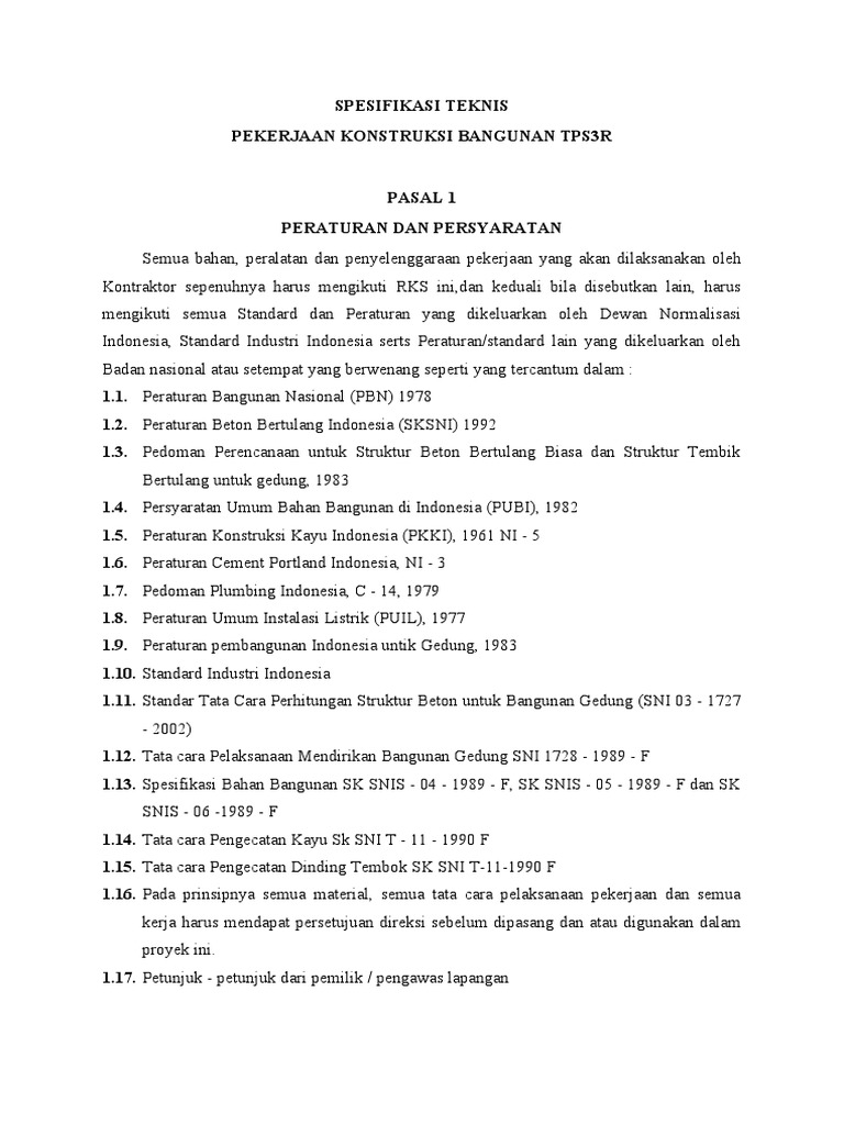 SPESIFIKASI TEKNIS TPS3R | PDF