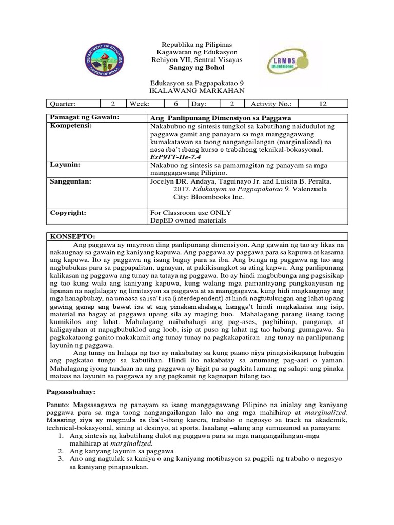 EsP9 Q2 Wk6 Day2 | PDF