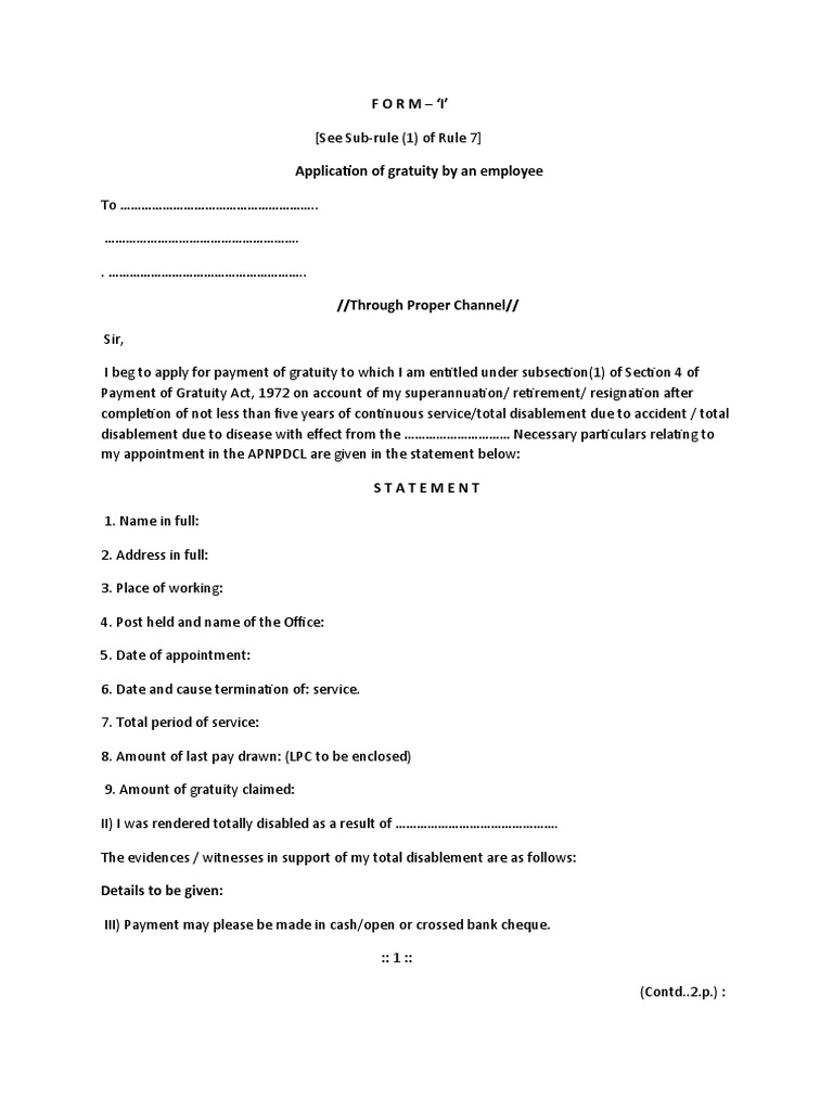 Gratuity Application Form Template | PDF | Money Order | Business