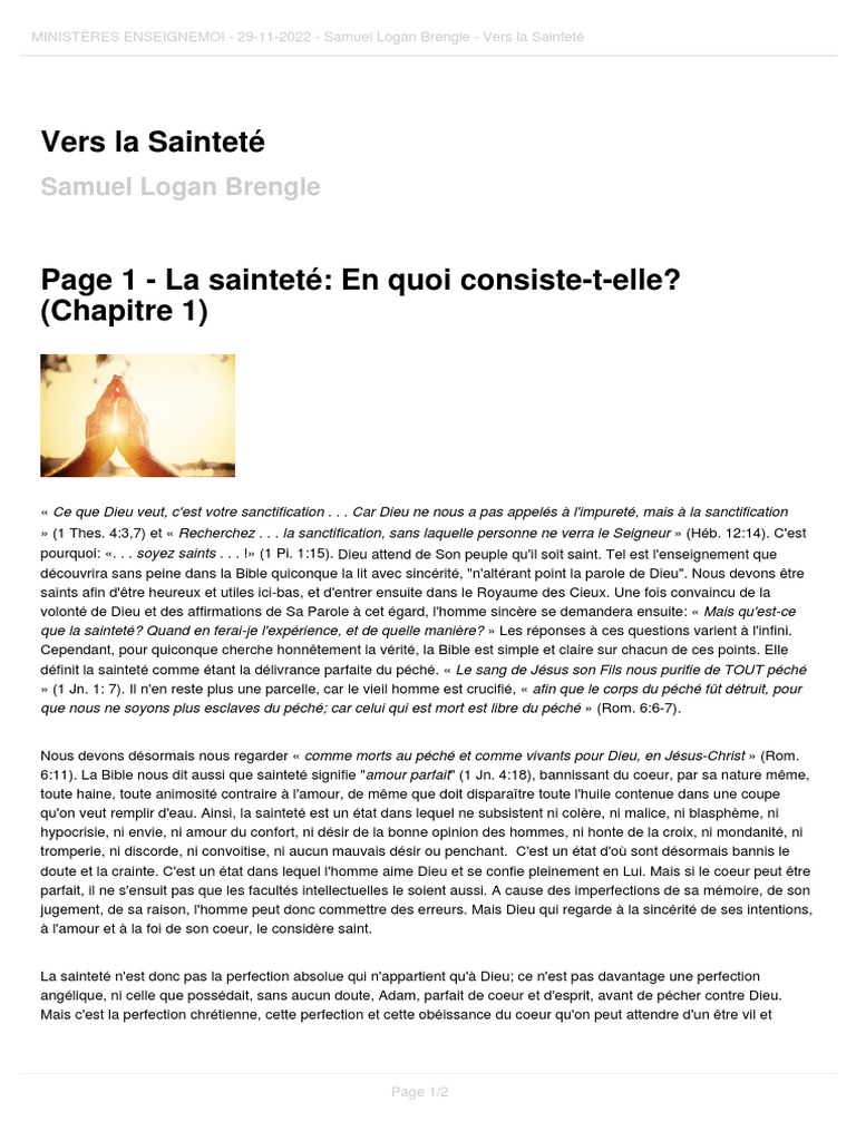 La Sainteté: Délivrance et Perfection Chrétienne | PDF | Saint | Jésus