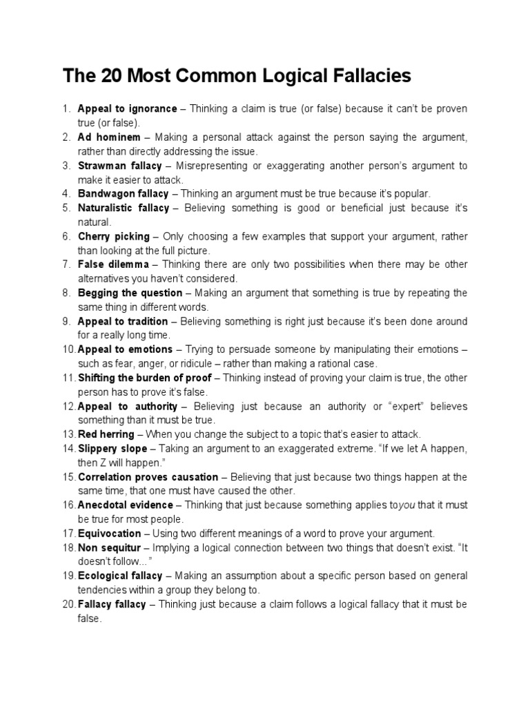 The 20 Most Common Logical Fallacies | PDF