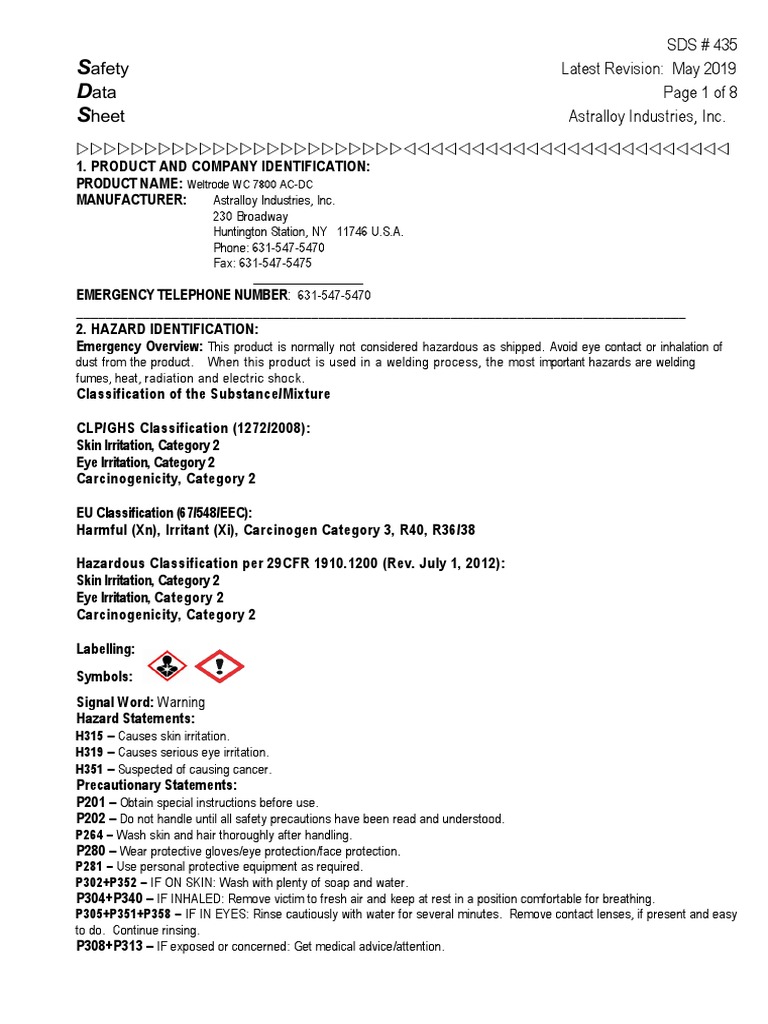 MSDS WC 7800 | Download Free PDF | Construction | Welding