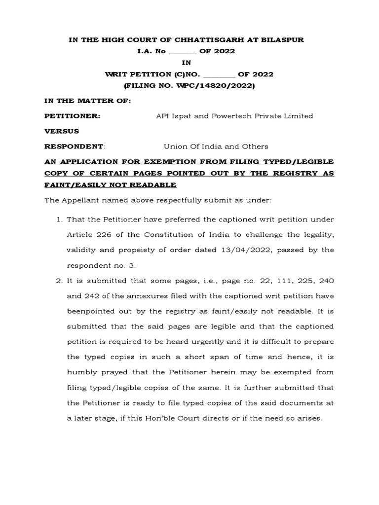New Application For Exemption From Filing Types Copies | PDF | Writ ...
