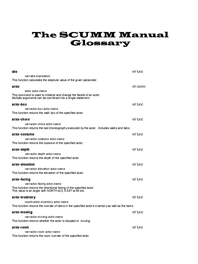 The SCUMM Manual - Glossary | PDF | Cursor (User Interface) | Subroutine