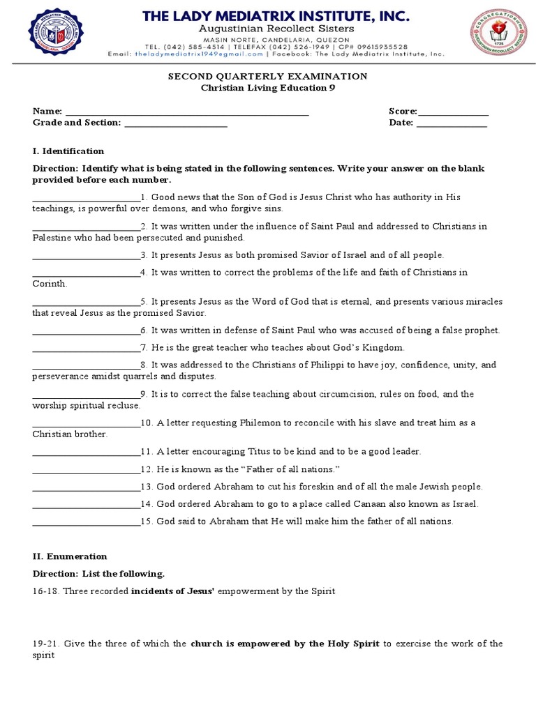 Second Monthly Examination in CLE 9 | PDF