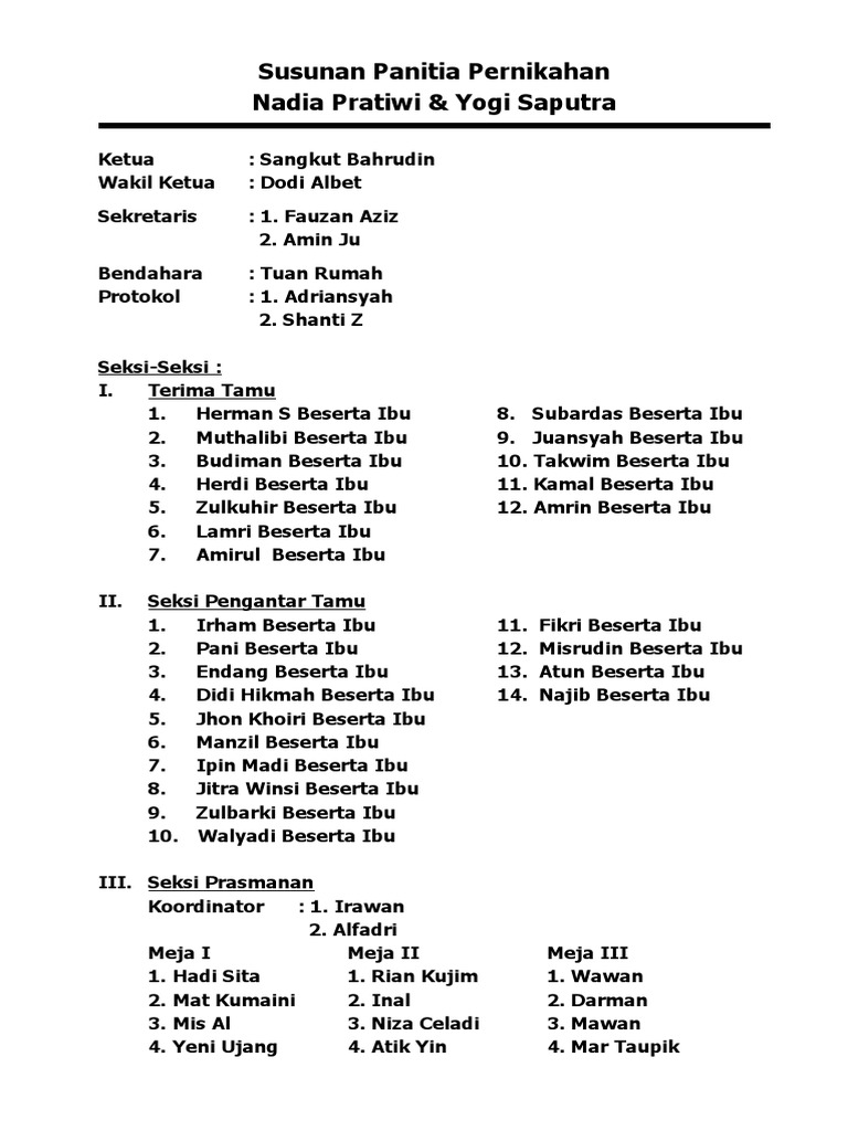 Susunan Panitia Pernikahan | PDF